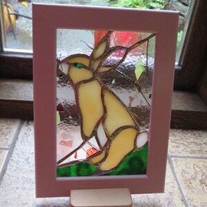 Framed Rabbit Stained Glass Bunny on Wooden Stand - Etsy
