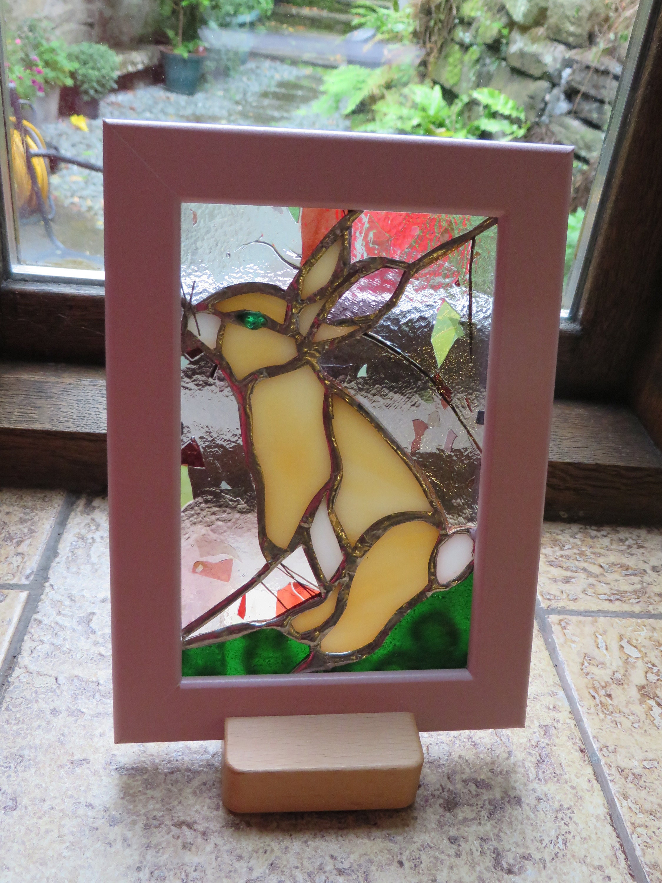 Framed Rabbit Stained Glass Bunny on Wooden Stand - Etsy