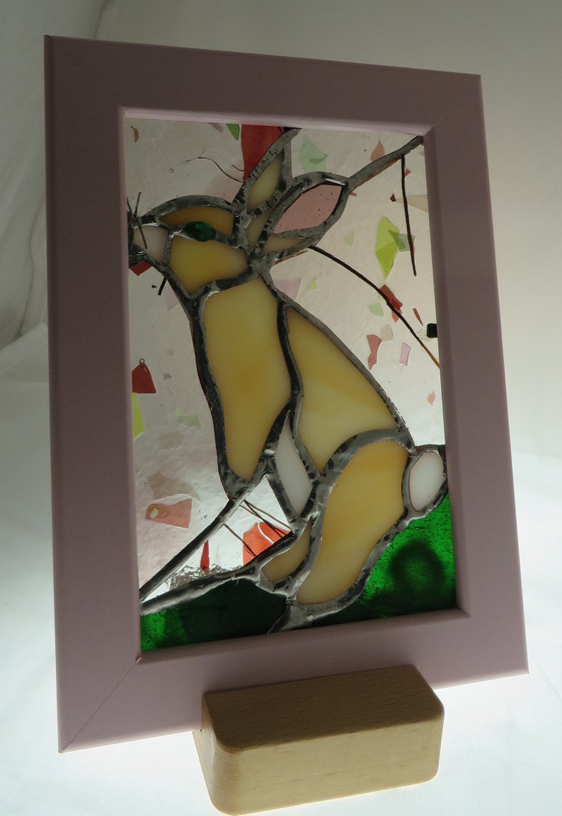 Framed Rabbit Stained Glass Bunny on Wooden Stand - Etsy