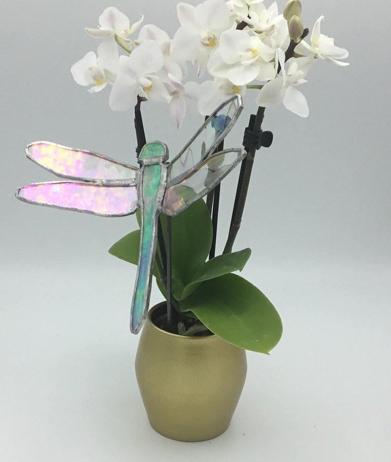 Stained Glass Irridescent Dragonfly Mounted on Steel Rod. - Etsy
