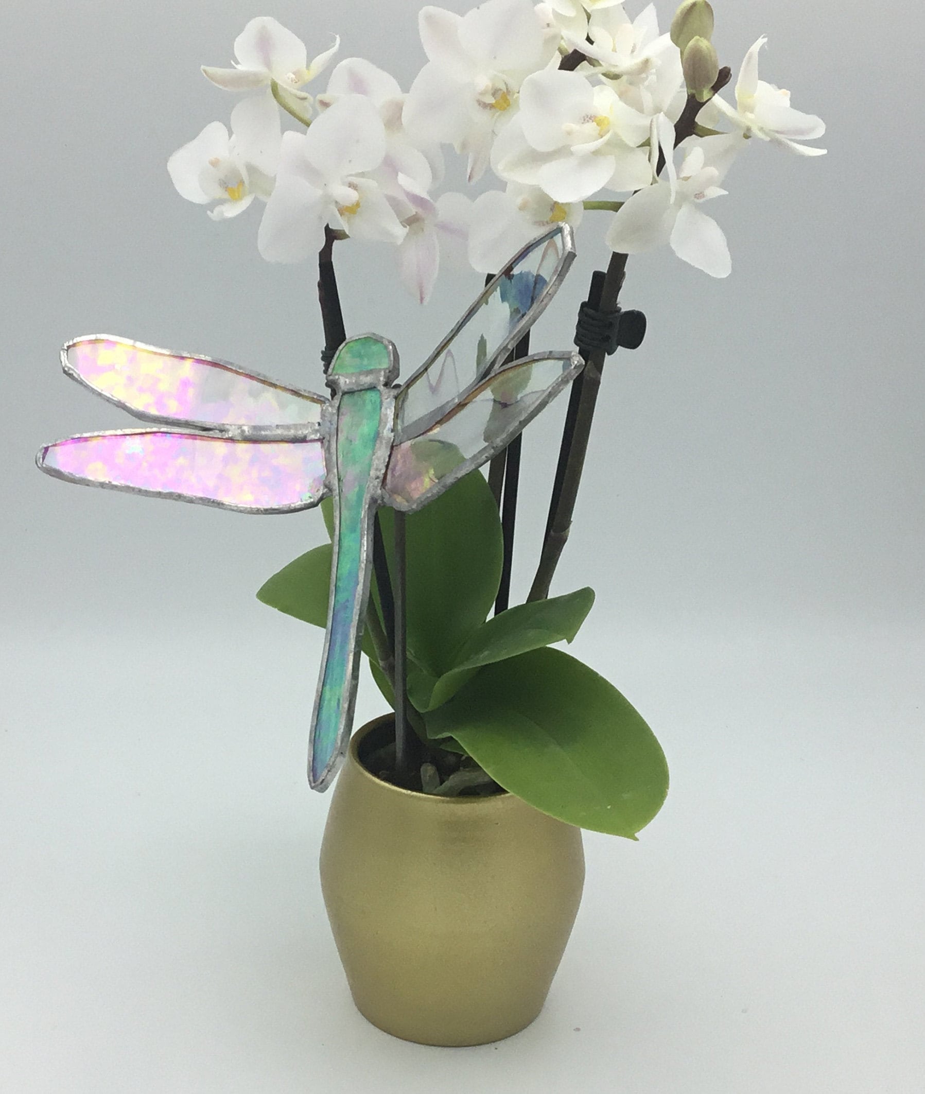 Stained Glass Irridescent Dragonfly Mounted on Steel Rod. - Etsy