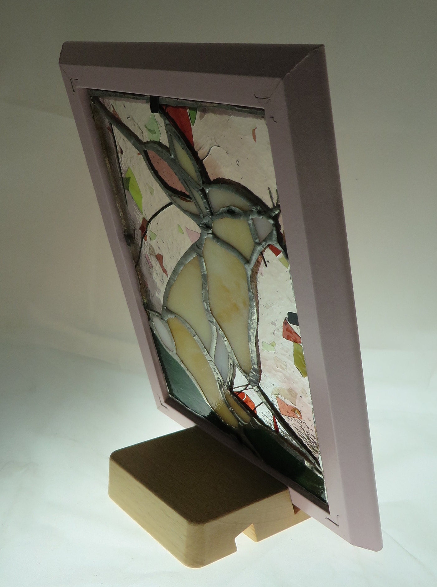 Framed Rabbit Stained Glass Bunny on Wooden Stand - Etsy