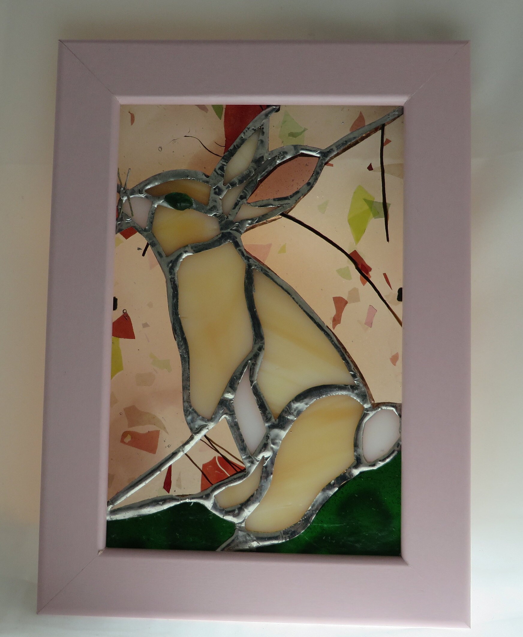 Framed Rabbit Stained Glass Bunny on Wooden Stand - Etsy