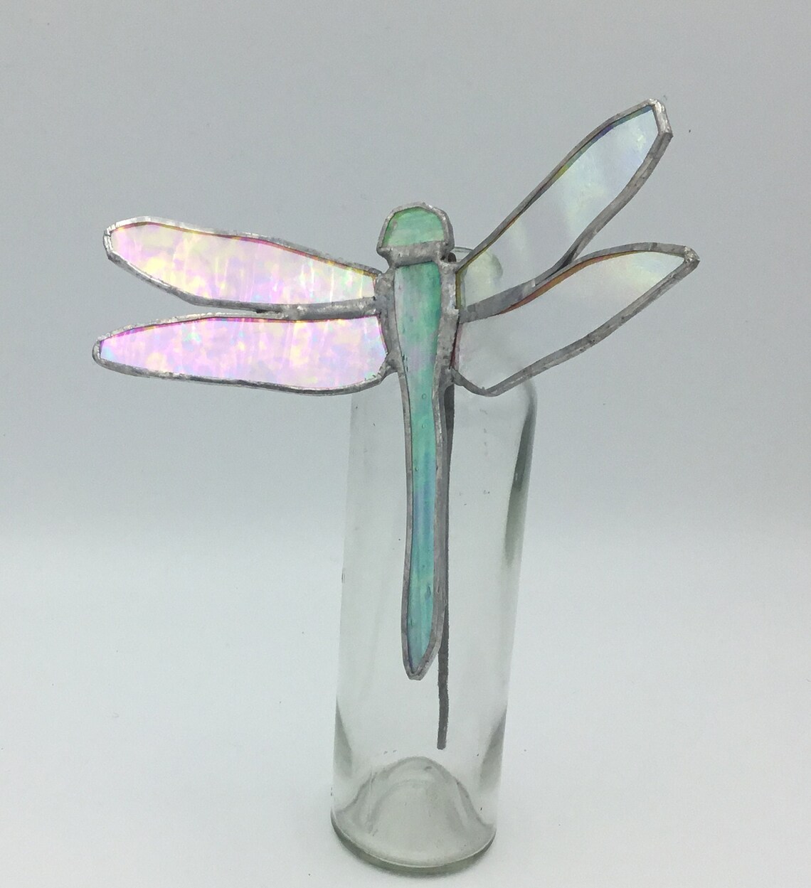 Stained Glass Irridescent Dragonfly Mounted on Steel Rod. - Etsy