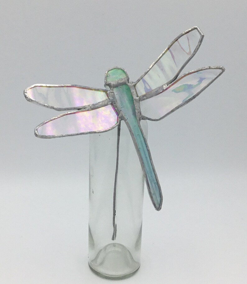 Stained Glass Irridescent Dragonfly Mounted on Steel Rod. - Etsy