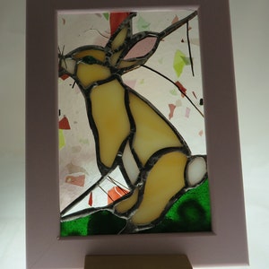 Framed Rabbit Stained Glass Bunny on Wooden Stand - Etsy