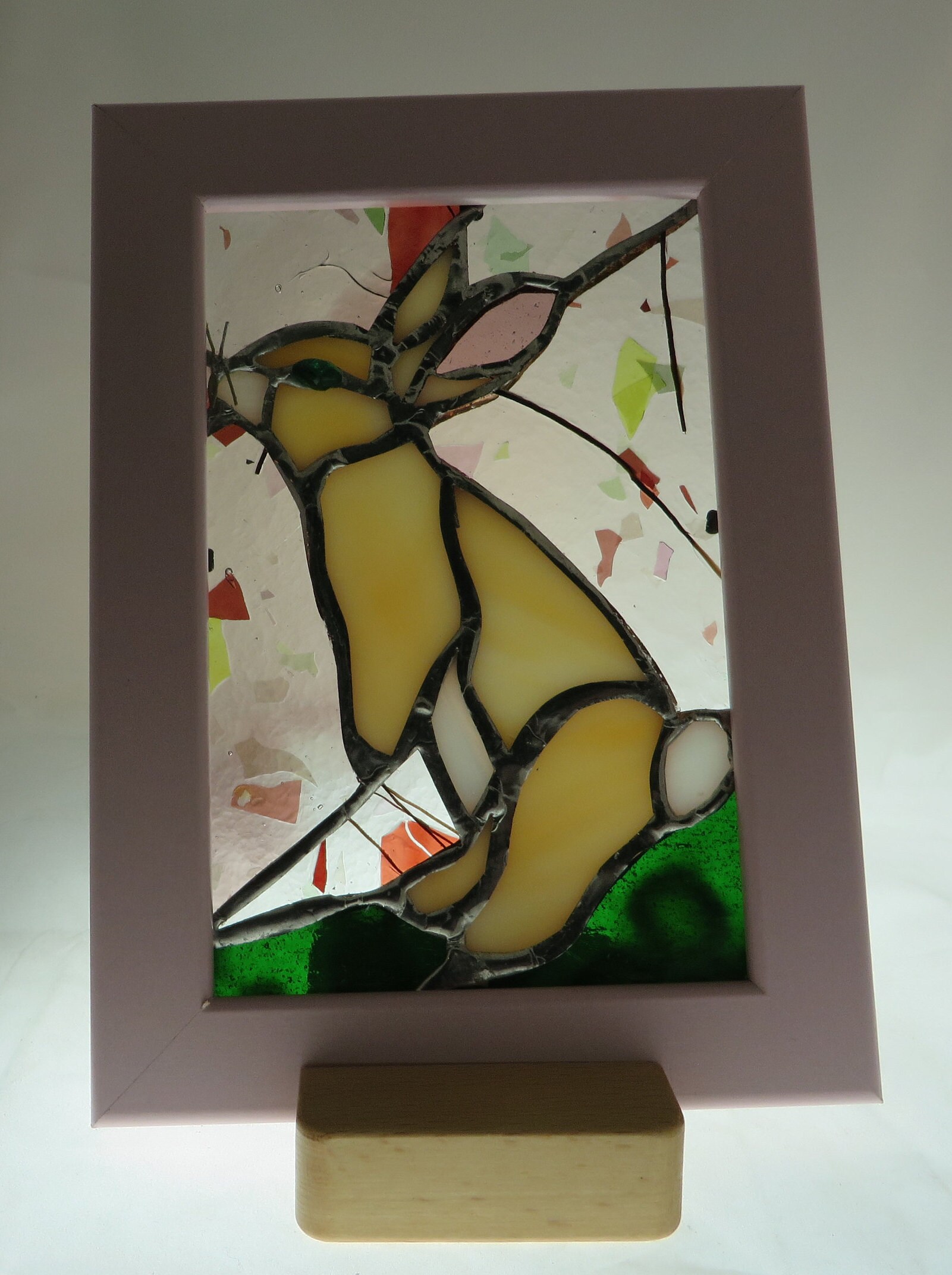 Framed Rabbit Stained Glass Bunny on Wooden Stand - Etsy