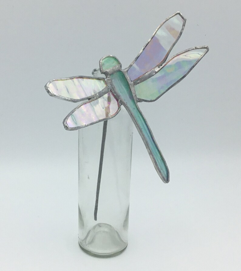 Stained Glass Irridescent Dragonfly Mounted on Steel Rod. - Etsy
