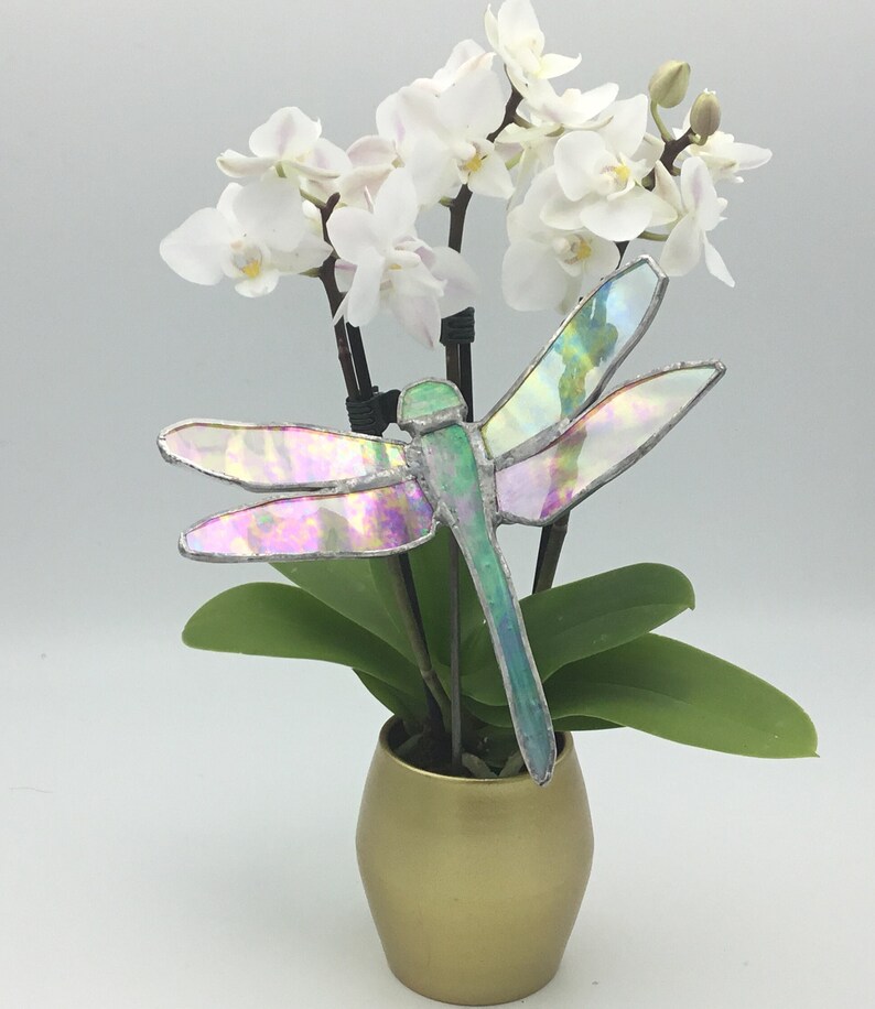 Stained Glass Irridescent Dragonfly Mounted on Steel Rod. - Etsy