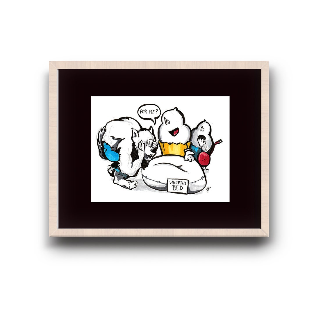 Werewolf Gets A New Dog Bed A Cupcake Original Illustration Wall Art - Etsy