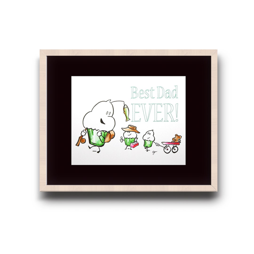 Best Dad Ever Cartoon Cupcake Art – the Fisherman Illustration - Etsy