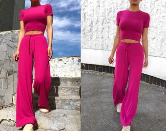 Tied Together Rib Knit Lounge Set, 2 Piece Matching Lounge Set ...