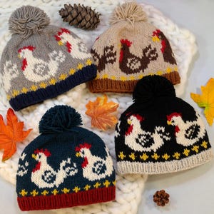 Chicken Bobble Beanie, Knitted Chicken Hat, Warm Fleece Lined, Farm ...