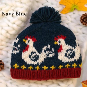 Chicken Bobble Beanie, Knitted Chicken Hat, Warm Fleece Lined, Farm ...