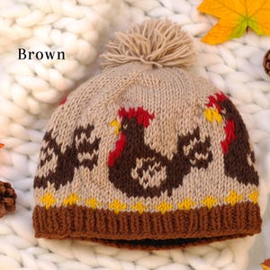 Chicken Bobble Beanie, Knitted Chicken Hat, Warm Fleece Lined, Farm ...