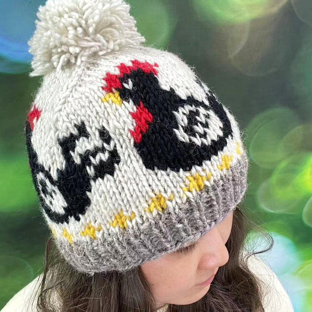 Chicken Bobble Beanie, Knitted Chicken Hat, Warm Fleece Lined, Farm ...