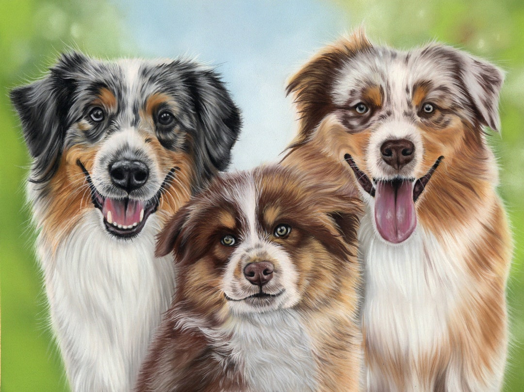 Custom Triple Pet Portrait – Hand-drawn Pastel Artwork | Personalized ...