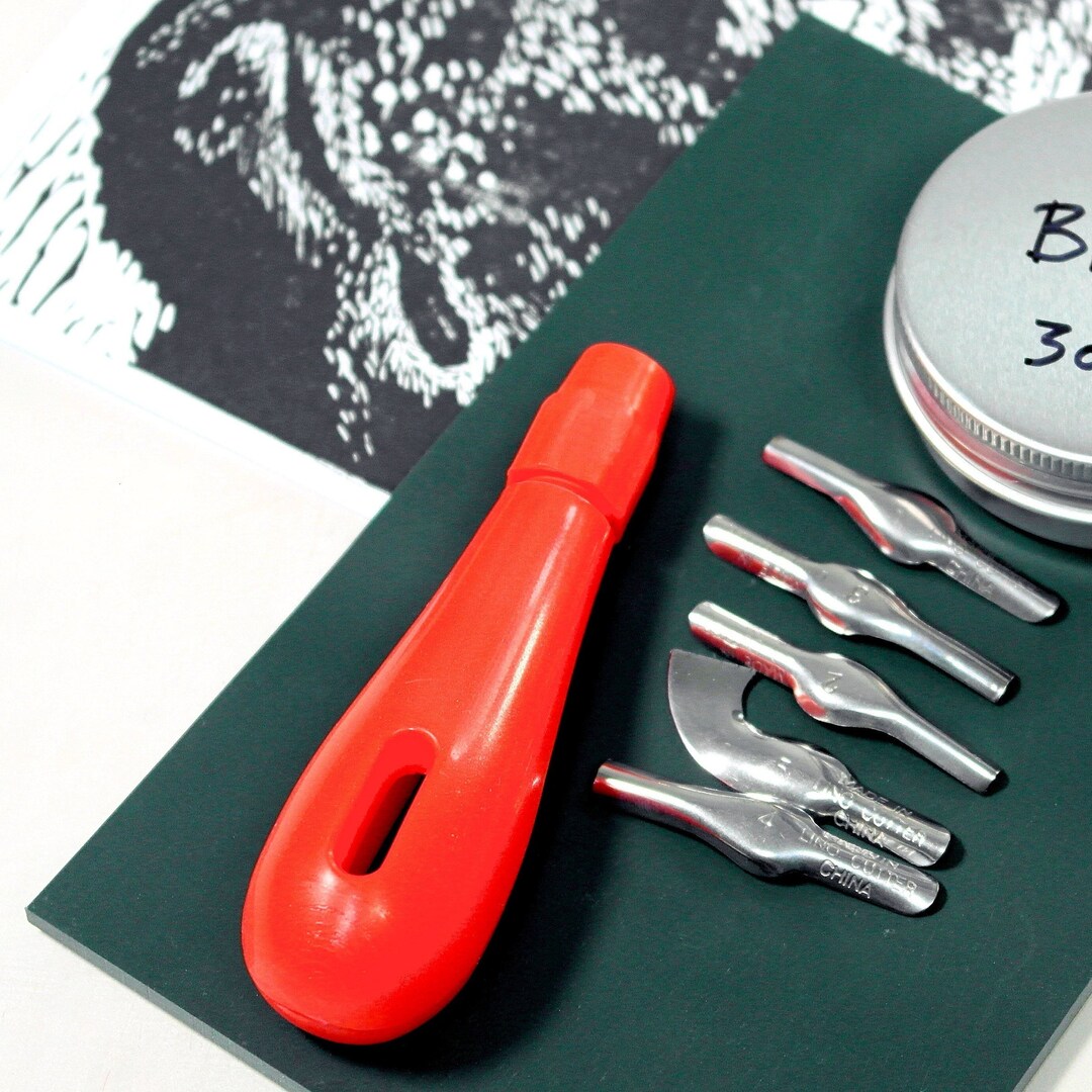 Linocut Tool Set, Student Quality, Handle & 5 Shape Blades, Includes ...