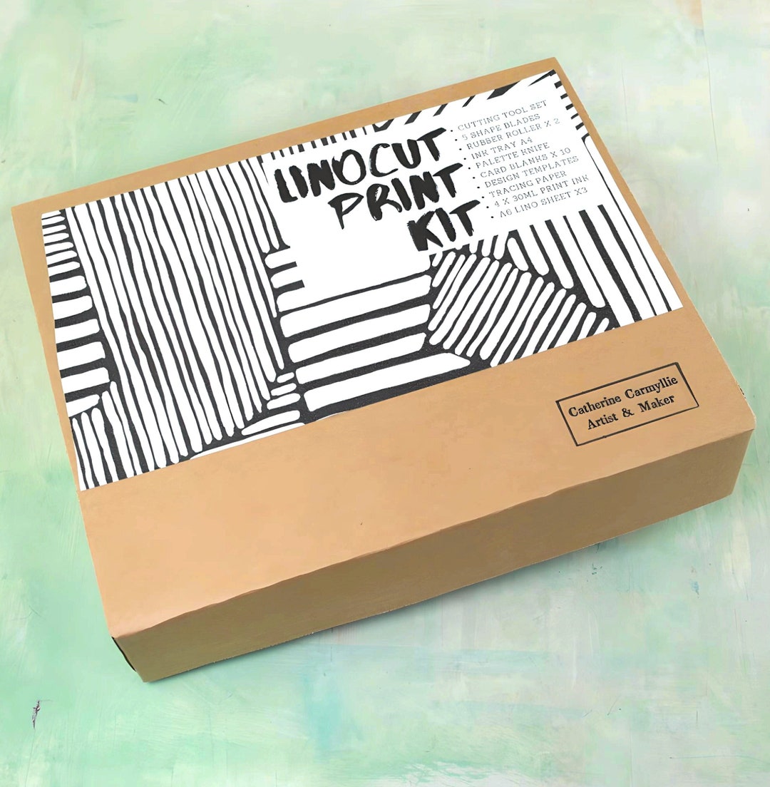 Premium Linocut & print kit, 18 items includes 4 ink colours choose ...
