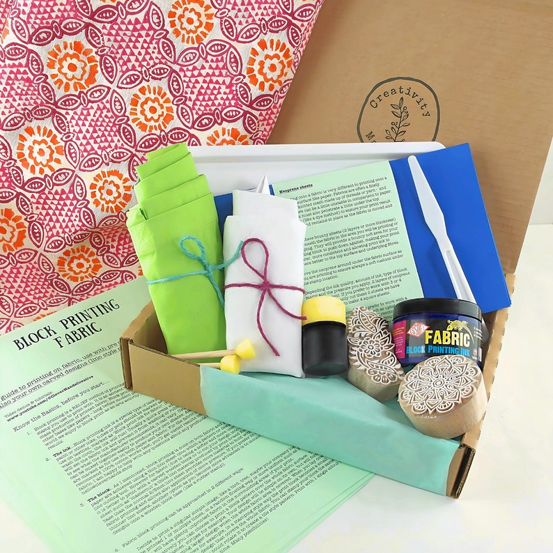 Beginner Fabric Block Printing Kit, Includes Tote Bags, Hand Carved ...