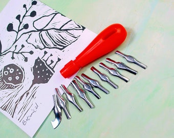 Linocut Tool Set Student Quality Handle & 5 Shape Blades | Etsy