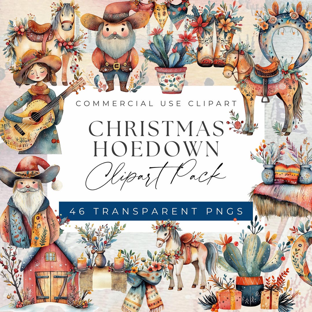 Boho Christmas Hoedown Clipart Bundle – Rustic Western Pngs - Etsy