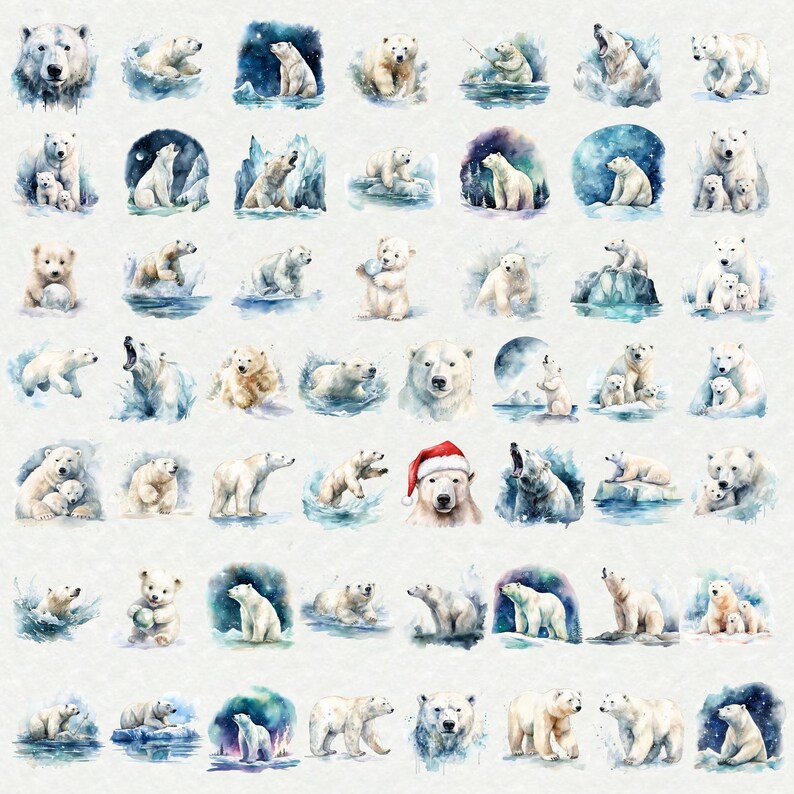 Polar Bear Clipart Bundle - Playful and Majestic Polar Bears in Winter ...