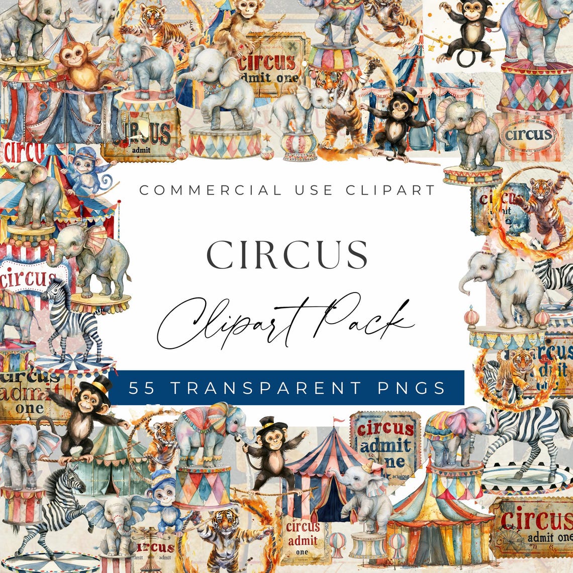 Vintage Circus Clipart Bundle - Adorable Circus Animals and Tickets ...