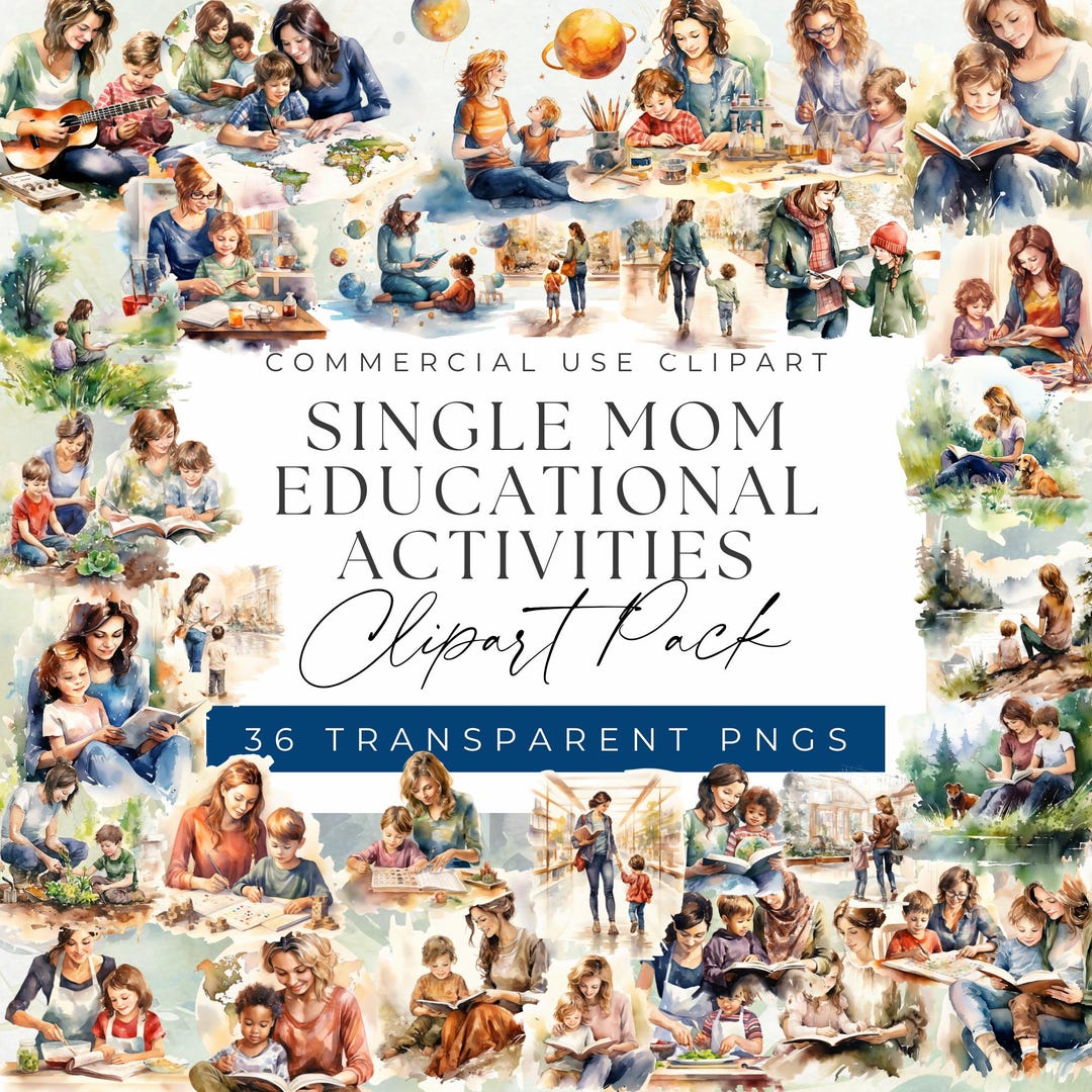 Single Mom Educational Activities Clipart Set | Mother and Child ...