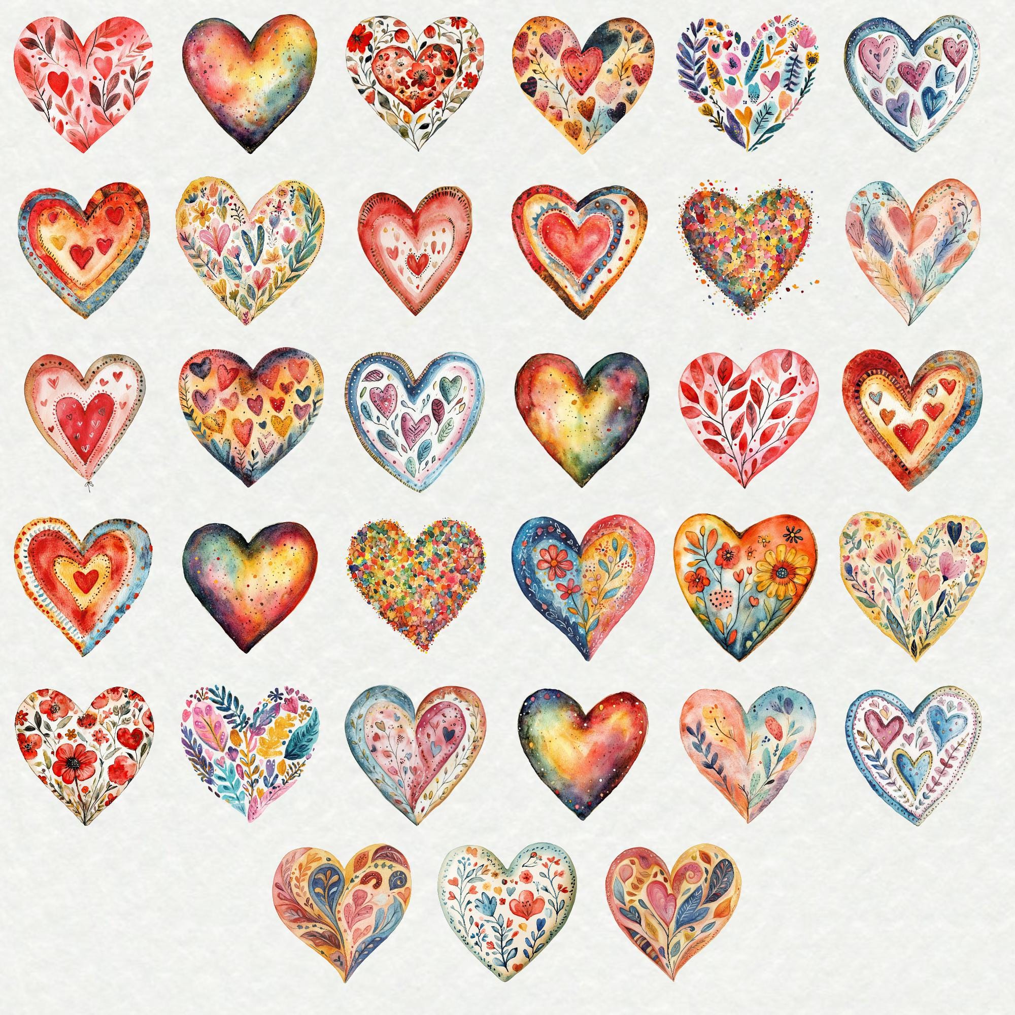 Boho Hearts Clipart Set - Digital Heart Graphics for Valentine’s Day ...