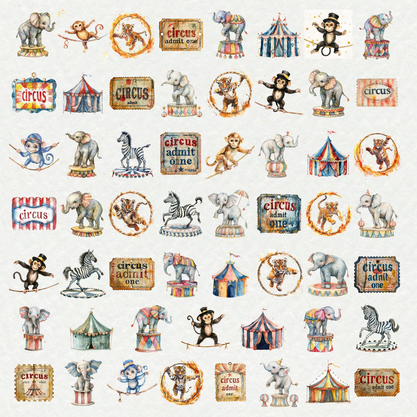 Vintage Circus Clipart Bundle - Adorable Circus Animals and Tickets ...