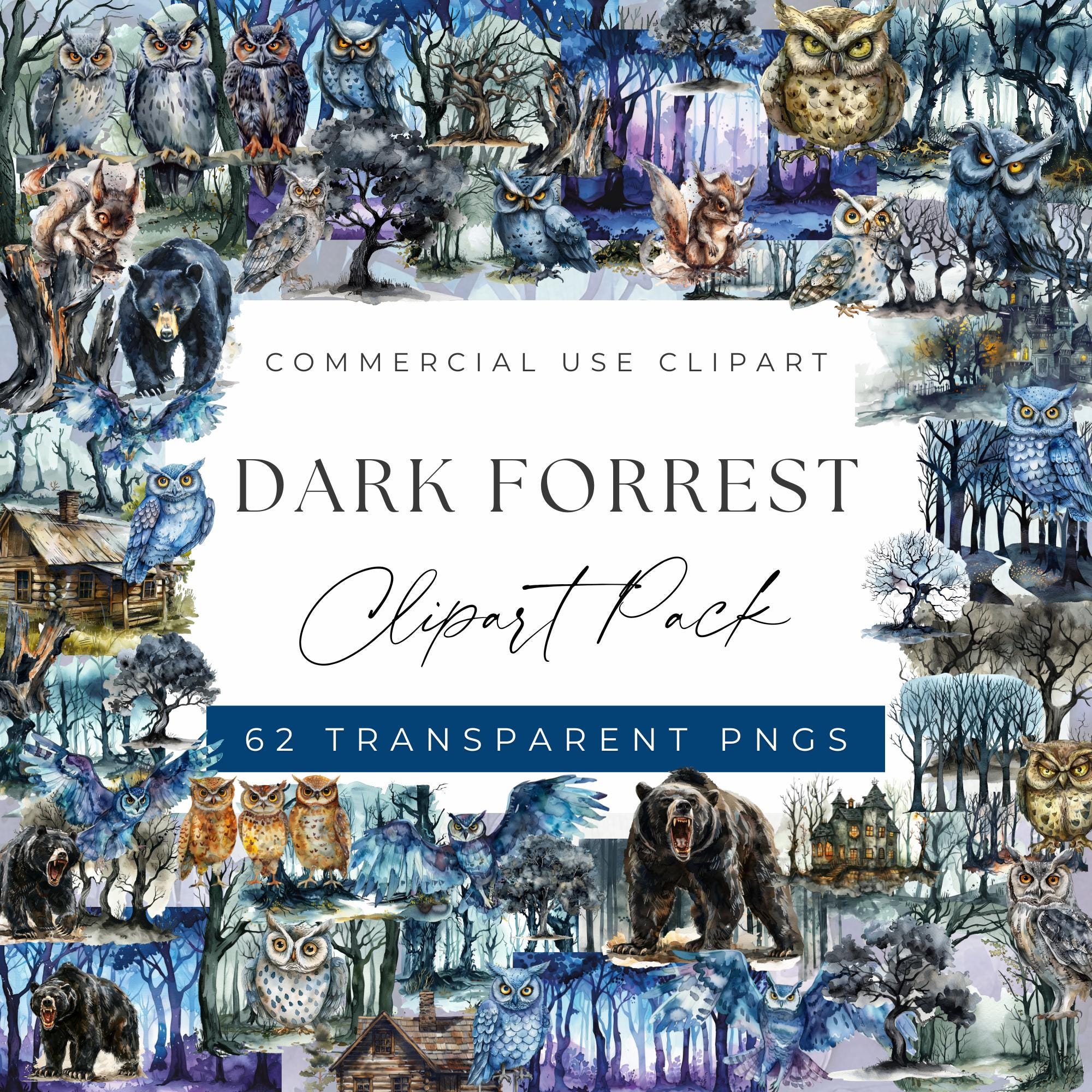 Spooky Forest Clipart Bundle - Haunted House, Scary Animals, and Dark ...