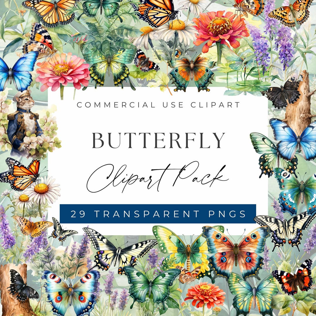 Watercolor Butterfly Clipart Bundle – Elegant PNG Designs (commercial ...