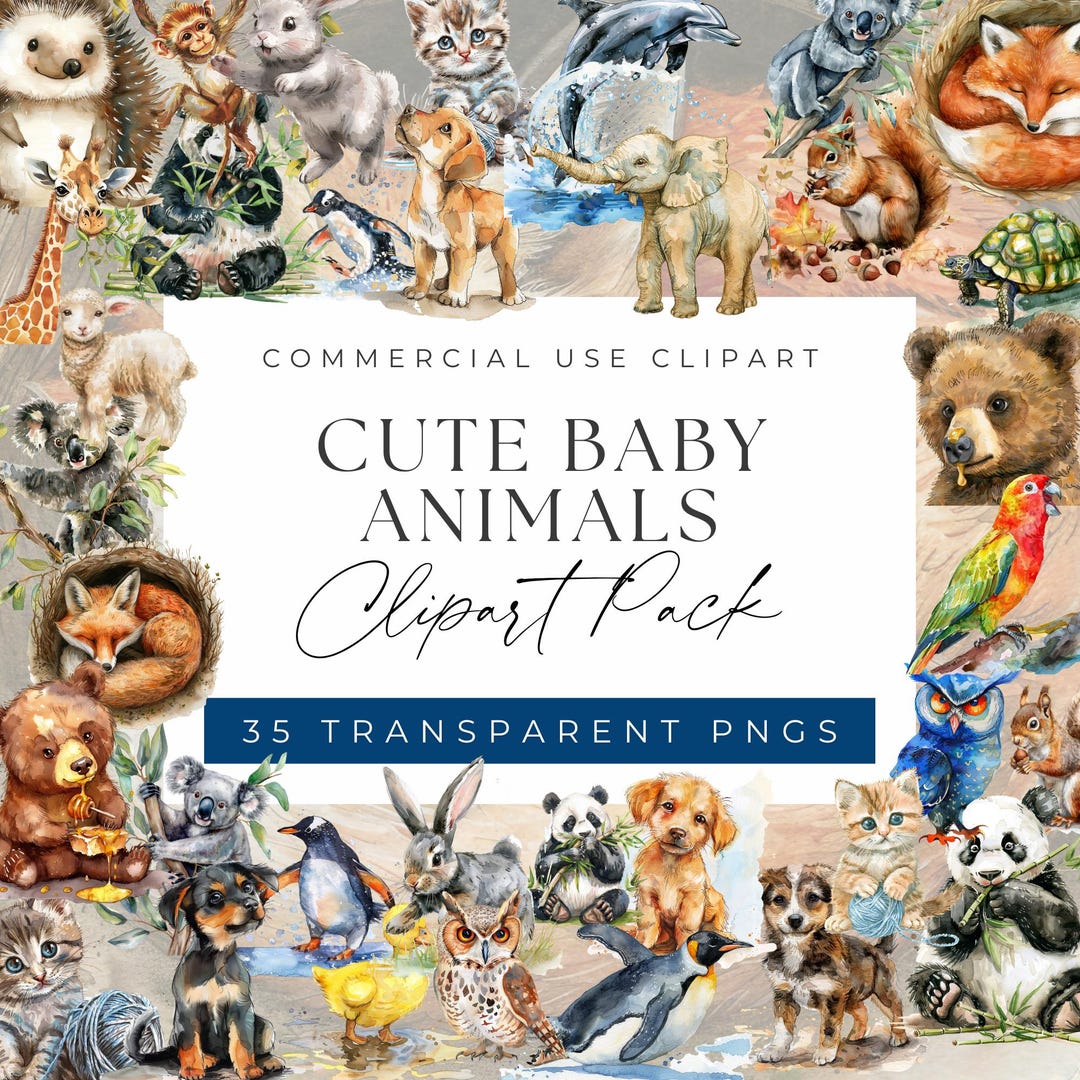 Watercolor Animal Clipart Set – 35 Cute Pngs, Commercial Use - Etsy