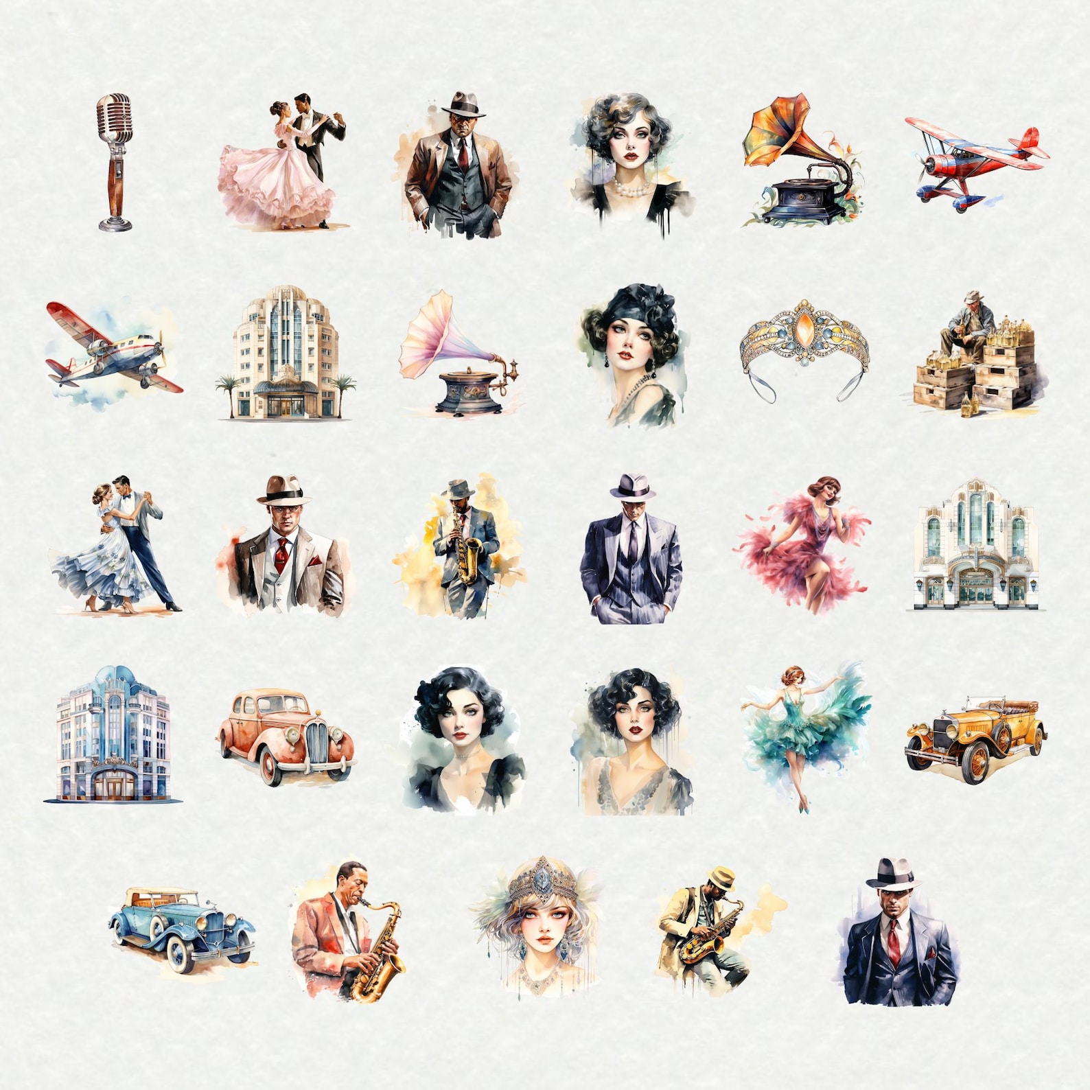 Roaring 20’s Clipart Bundle - Iconic and Glamorous 1920s Scenes Clipart ...