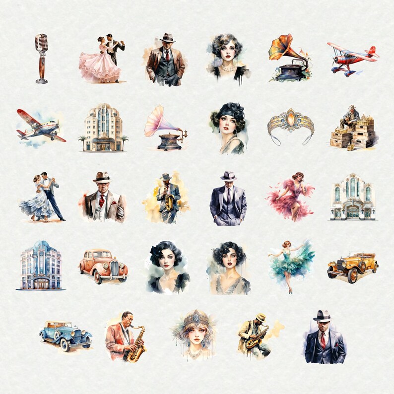 Roaring 20s Clipart Bundle Iconic and Glamorous 1920s Scenes Clipart ...