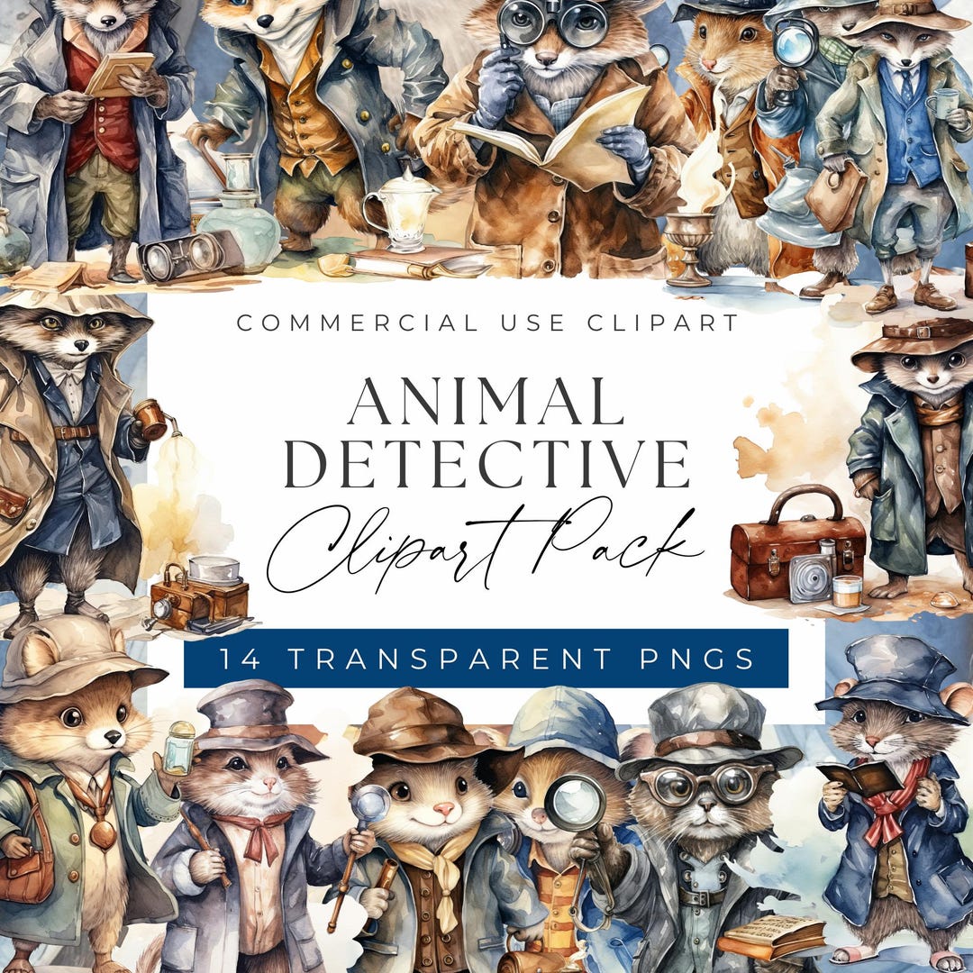 Animal Detective Clipart – Sleuth With Disguise Kit (14 Transparent ...