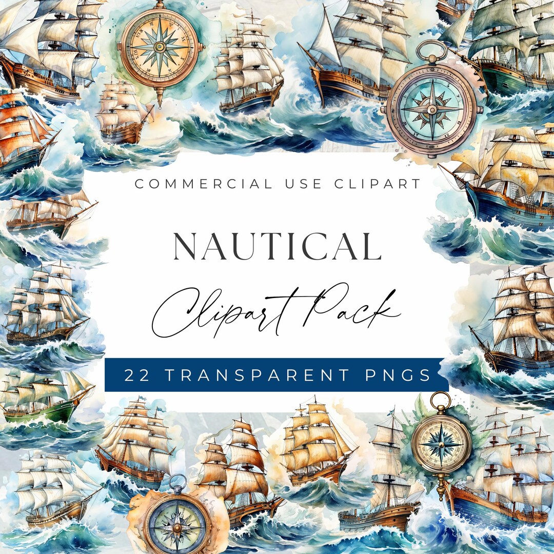 Nautical Adventure Clipart Bundle - Sailing Ship and Compass Designs ...