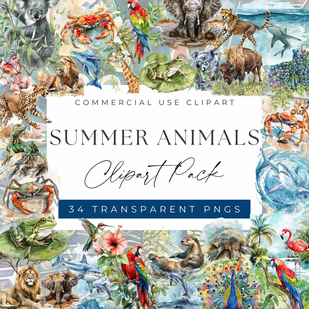 Summer Animals Clipart Bundle - Vibrant Wildlife and Ocean Scenes ...