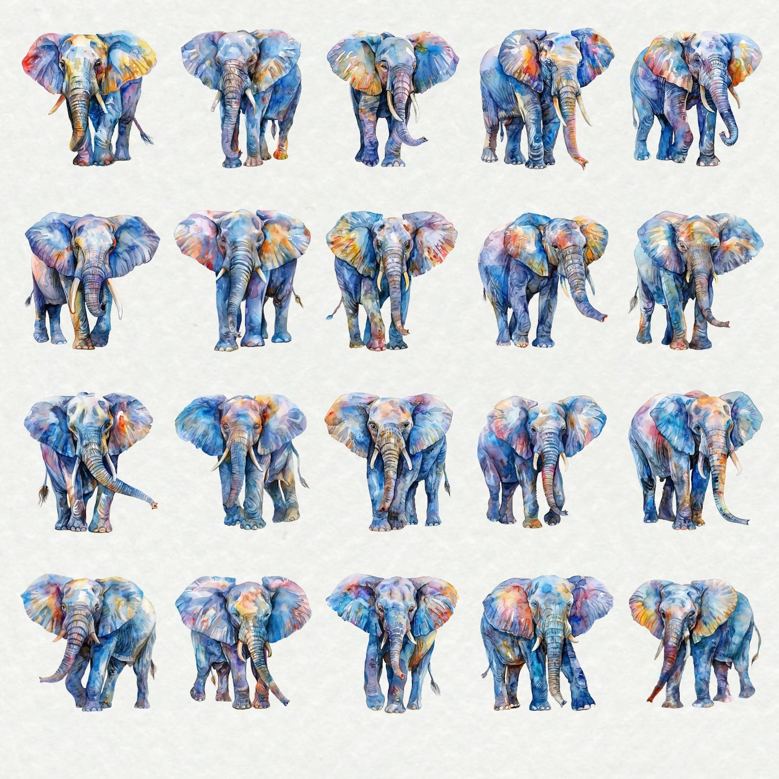 Vibrant Multi-color Elephant Clipart Bundle - Unique and Colorful ...