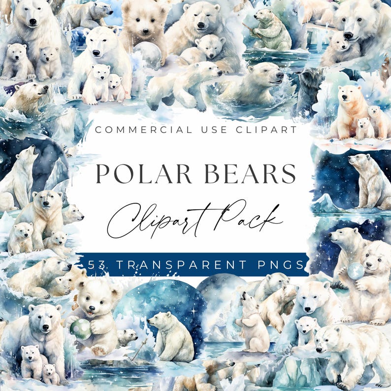 Polar Bear Clipart Bundle - Playful and Majestic Polar Bears in Winter ...