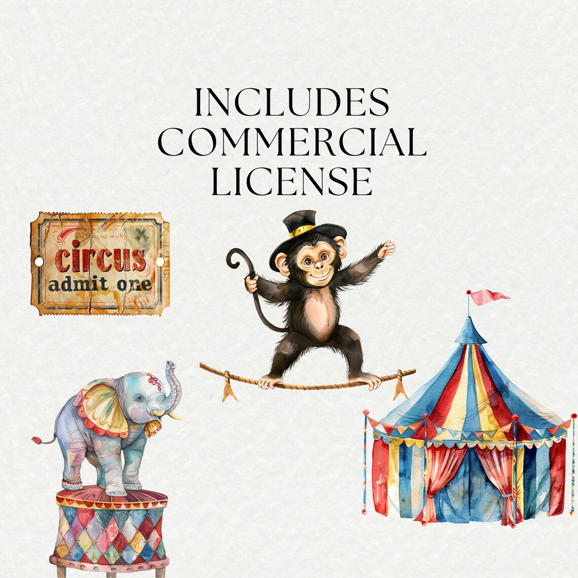 Vintage Circus Clipart Bundle - Adorable Circus Animals and Tickets ...