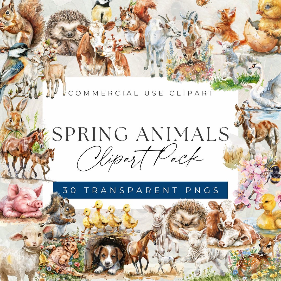 Spring Animals Clipart Bundle - Adorable Baby Animals and Spring Scenes ...