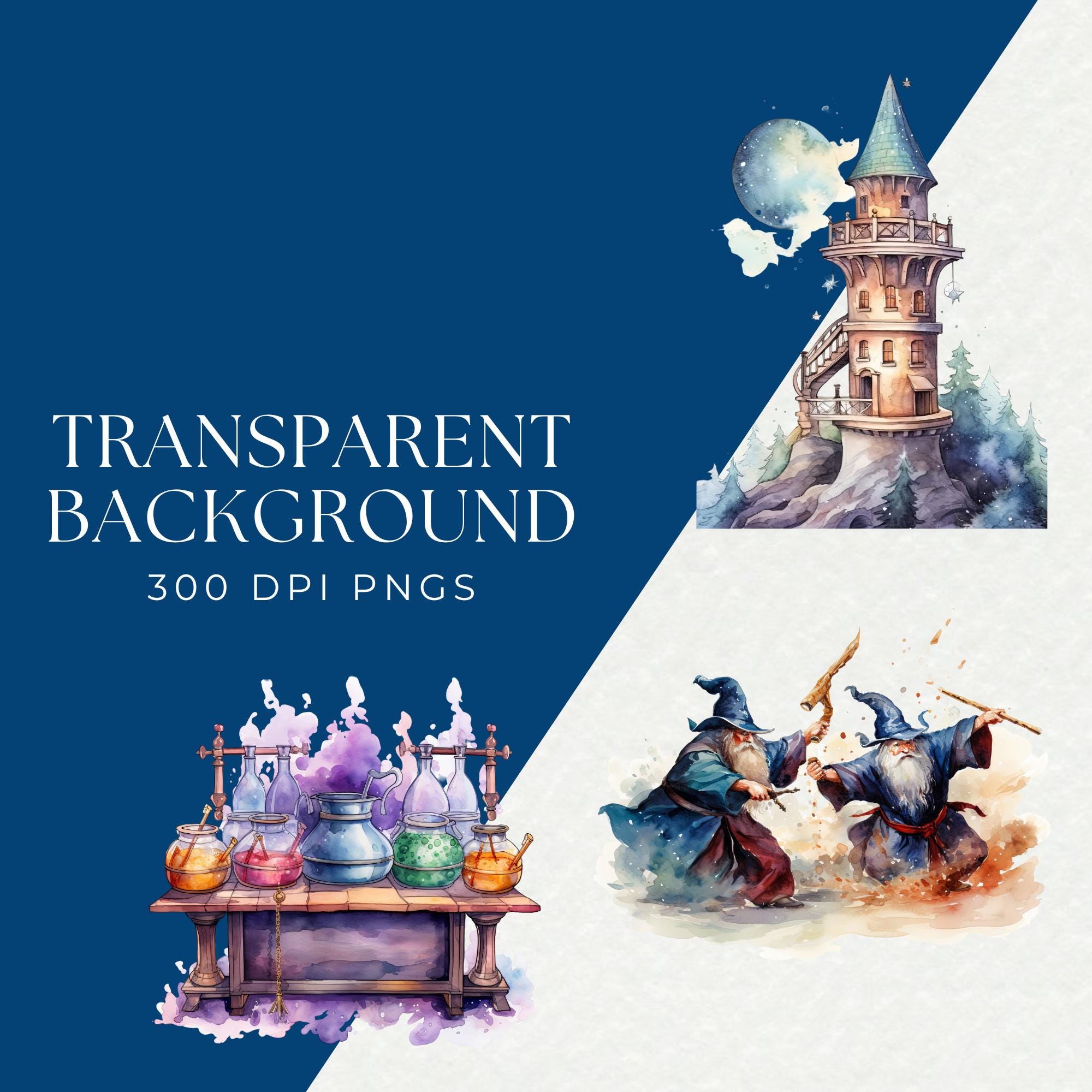 Wizard School Watercolor Clipart Bundle – Magical Academy Scenes (PNG ...