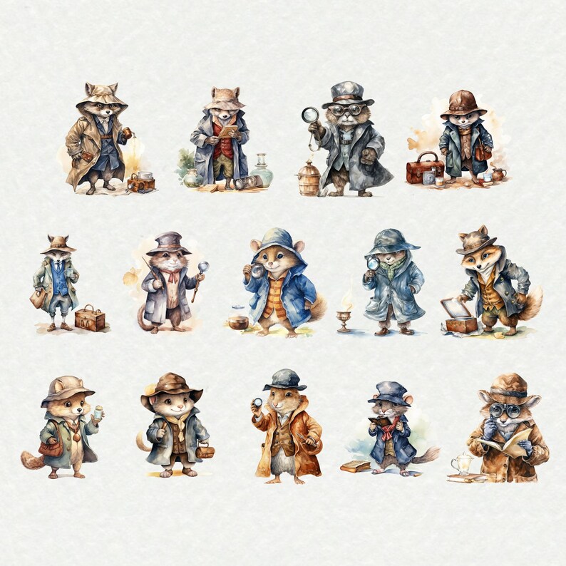 Animal Detective Clipart – Sleuth With Disguise Kit (14 Transparent ...