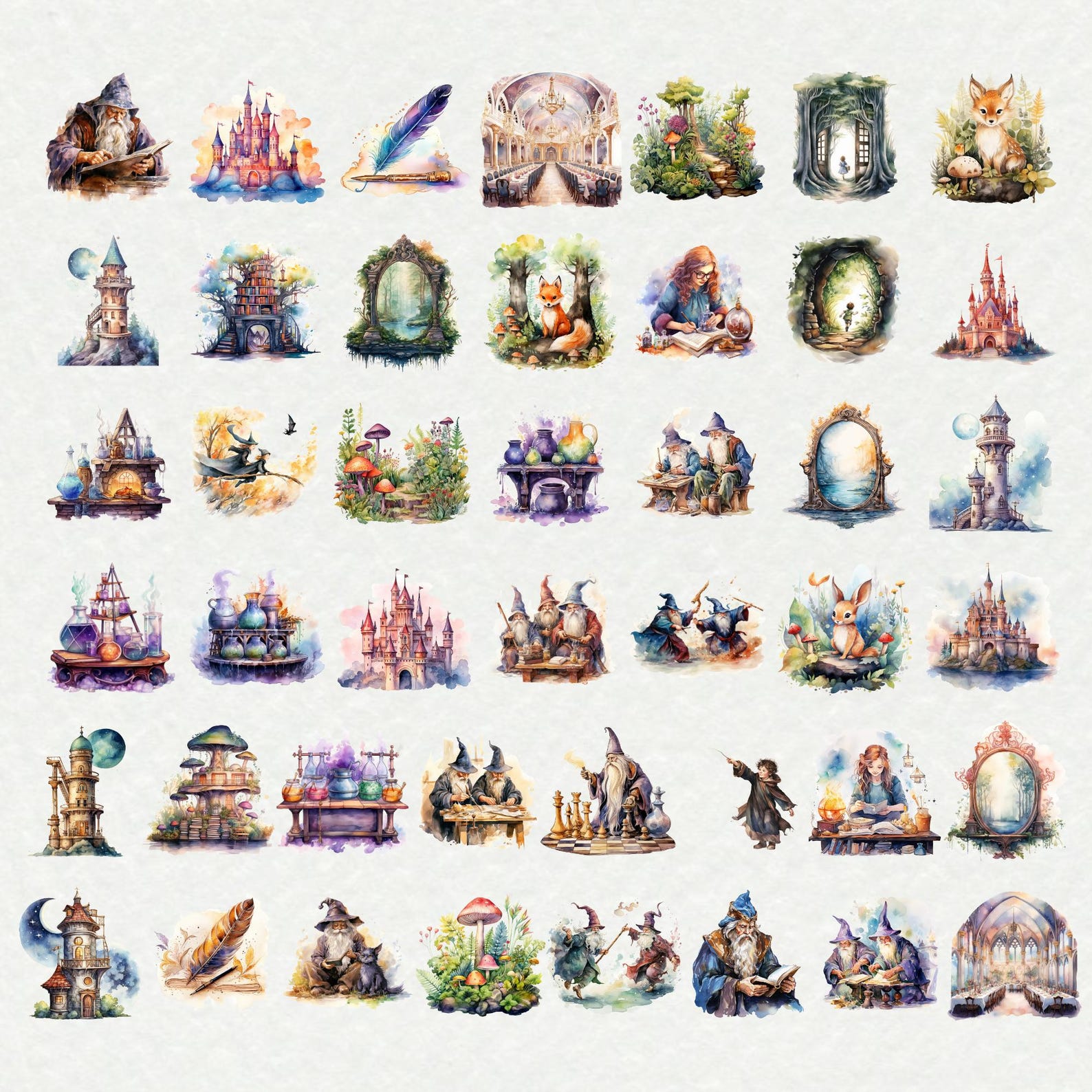 Wizard School Watercolor Clipart Bundle – Magical Academy Scenes (PNG ...