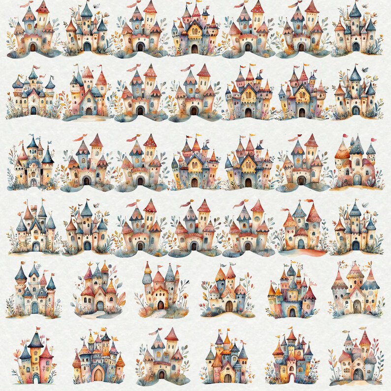 Boho Castles Clipart Set - Whimsical Castle Illustrations for Fairy ...