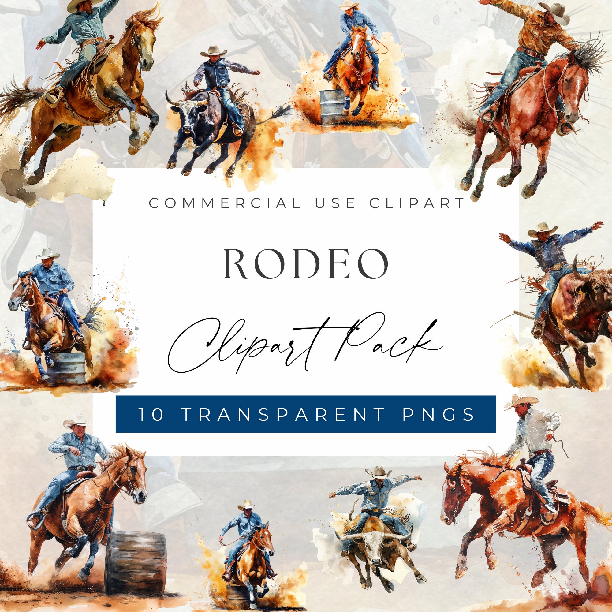 Western Cowboy Rodeo Clipart Bucking Bronco, Bull Riding, and Barrel ...