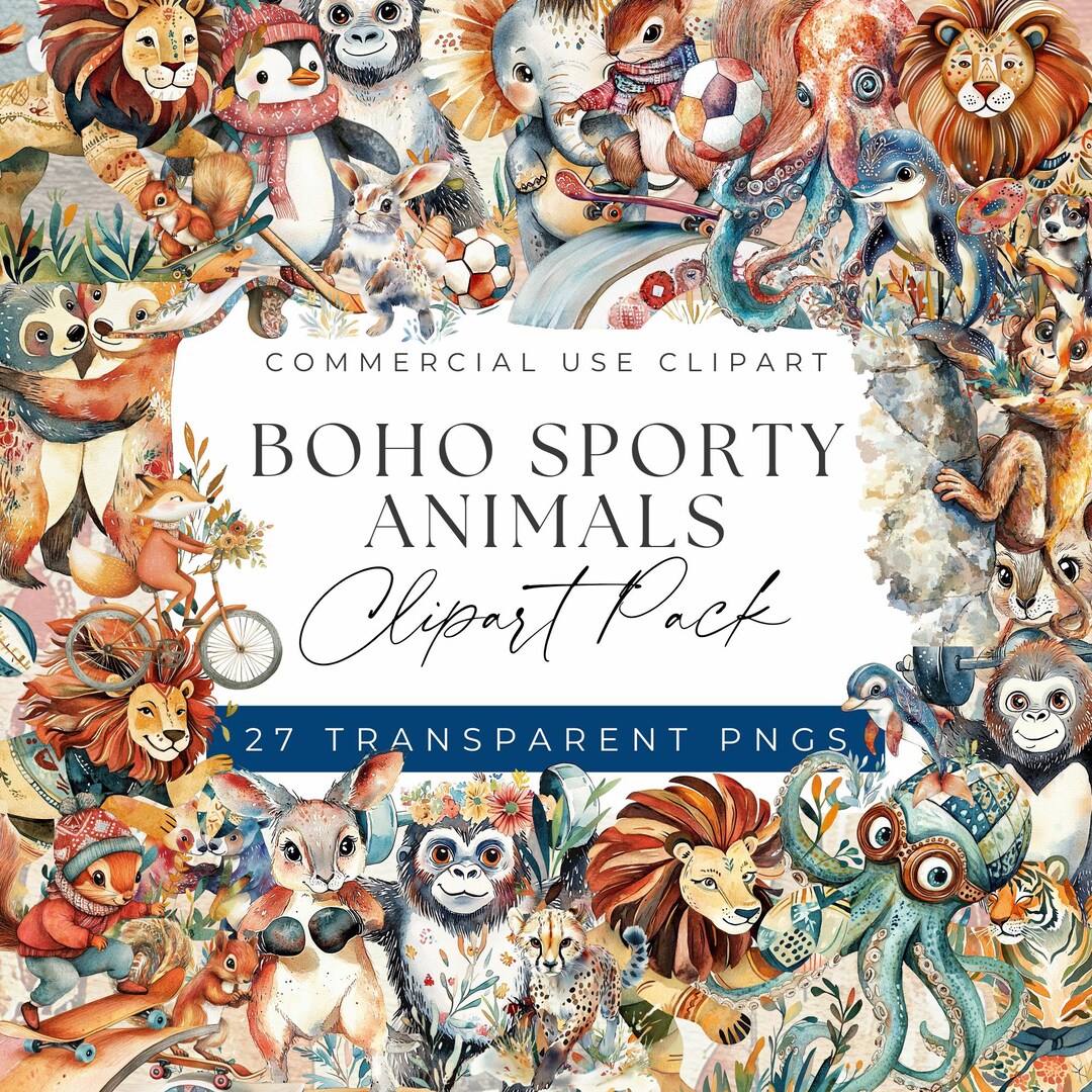 Boho Sporty Animals Clipart - Kangaroo Boxing, Cheetah Sprinting ...
