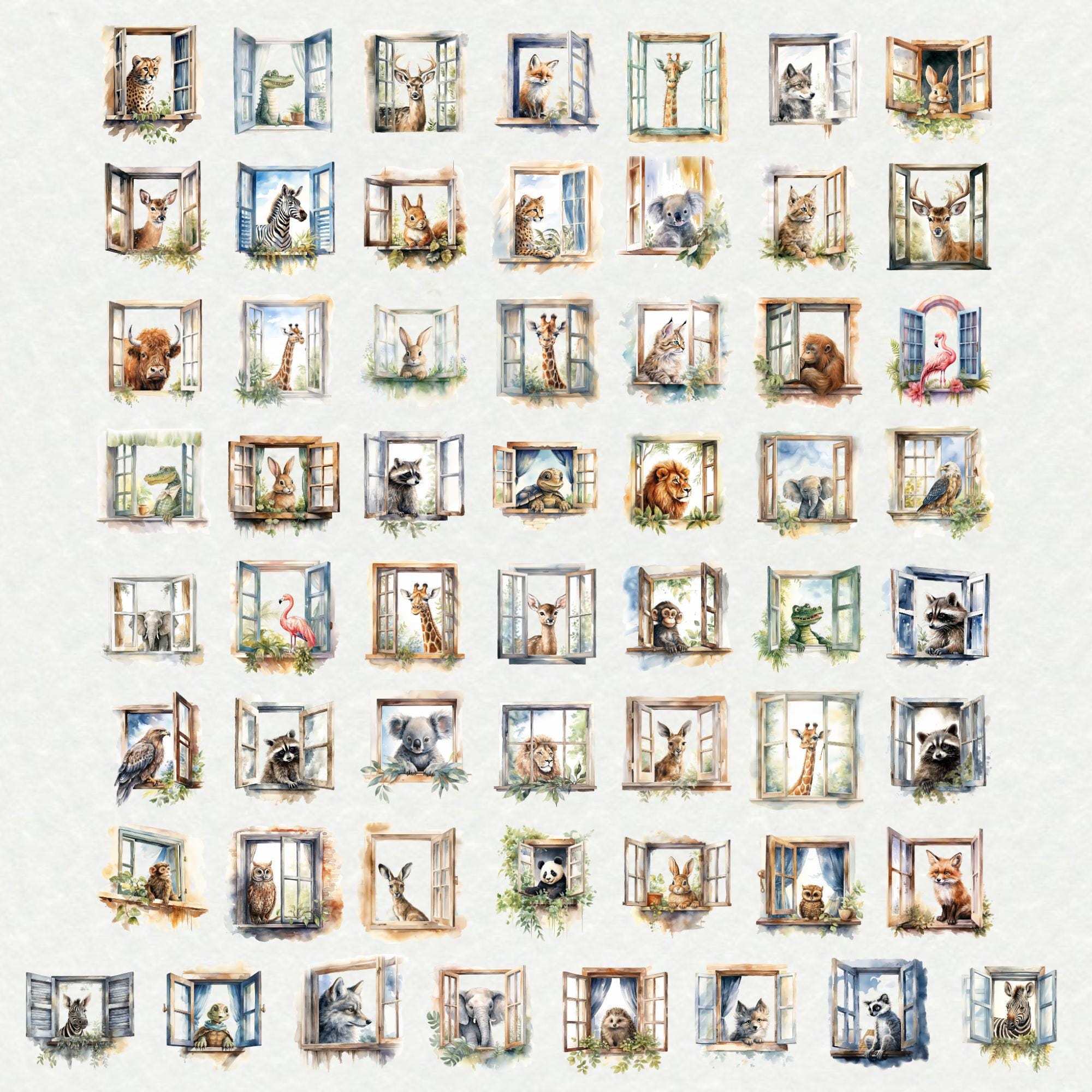 Animals Looking Out of Windows Clipart Bundle - Curious and Playful ...